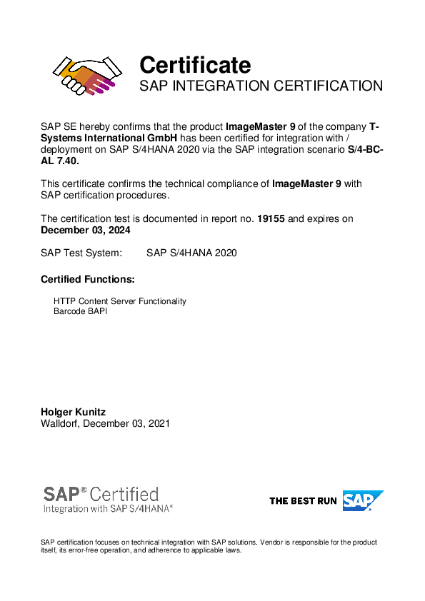 SAP integration certification S/4-BC-AL 7.40