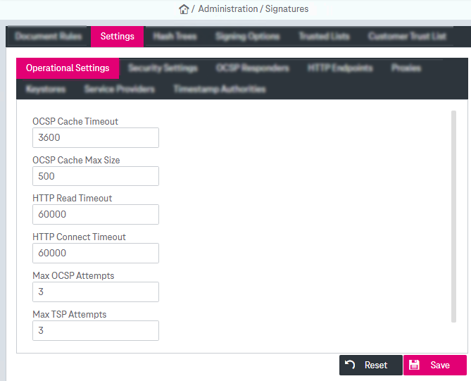 Operational settings