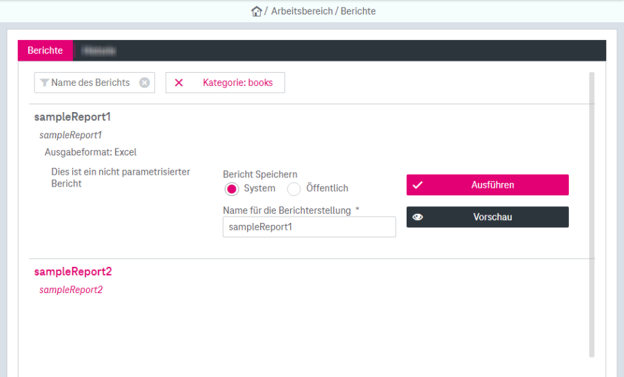 Berichte (zur Erstellung eines Berichts)