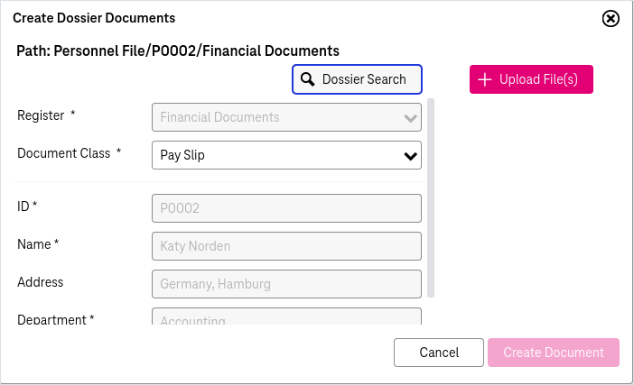 Working with dossier documents
