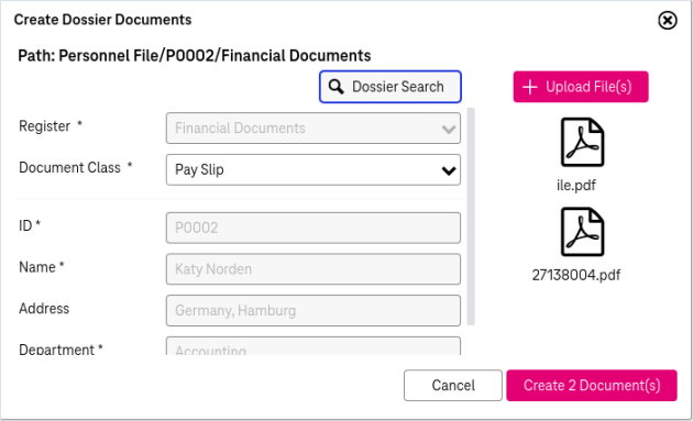 Working with dossier documents