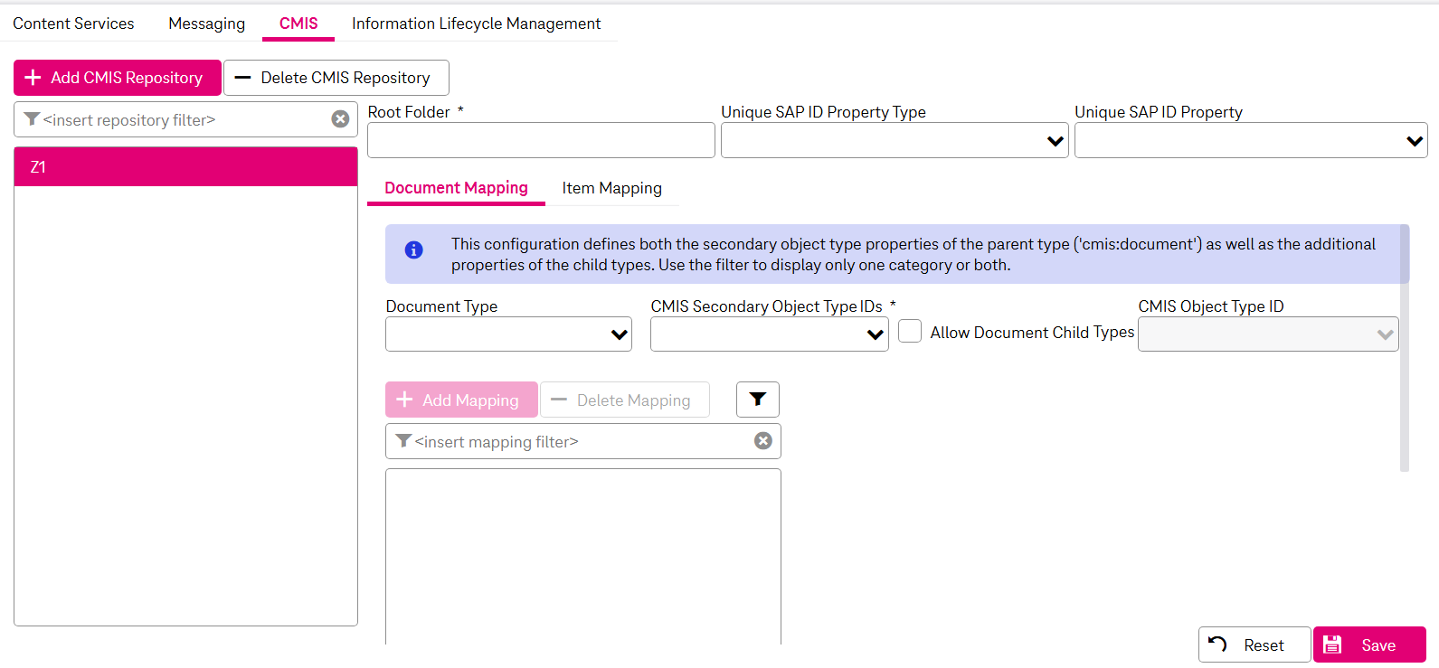 Creation of a CMIS repository